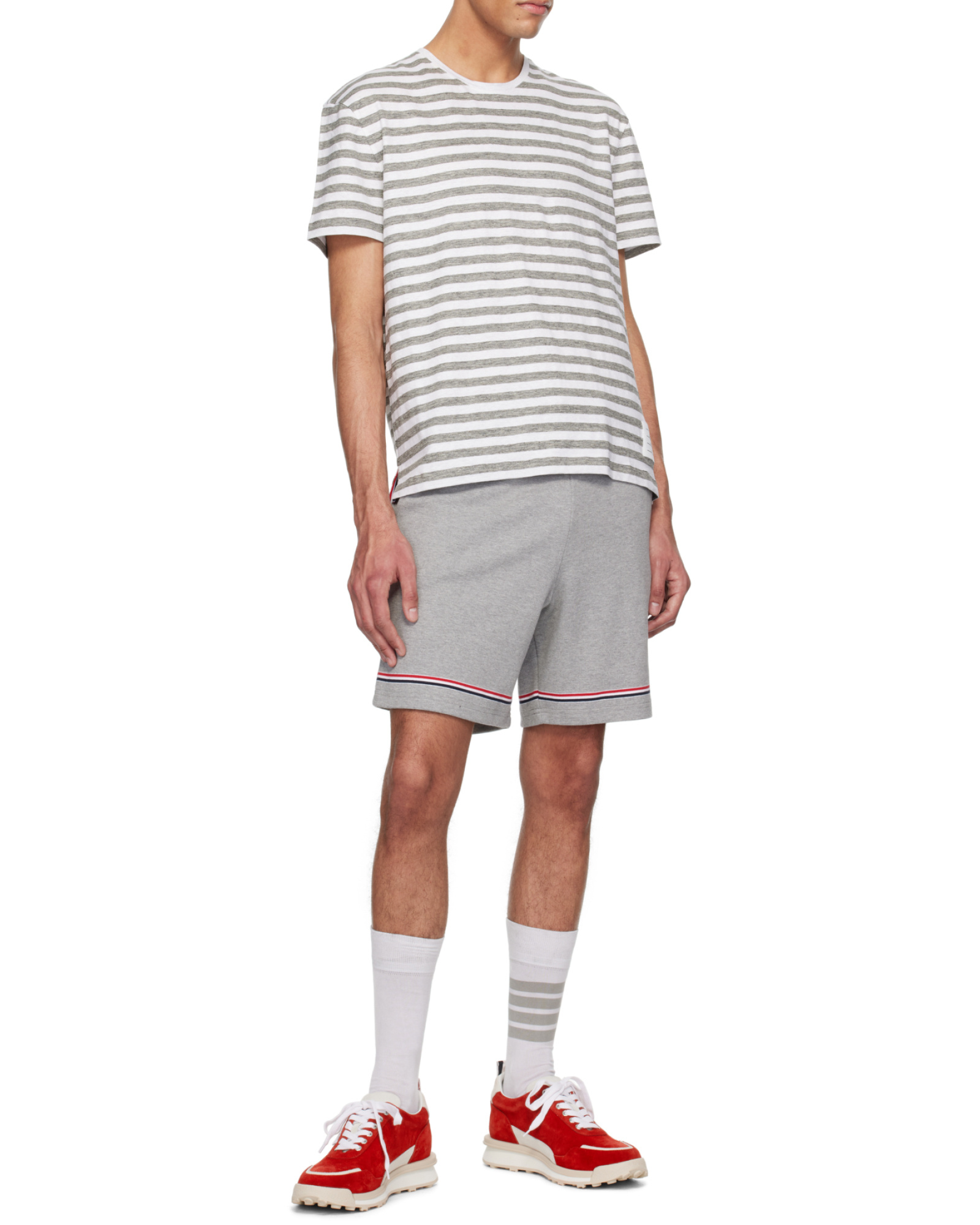 THOM BROWNE striped linen T-shirt